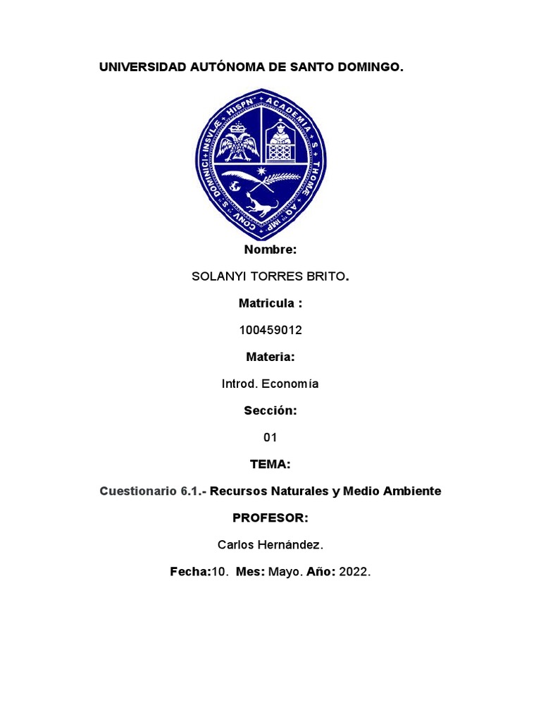 Tarea 6.Economia-solanyi-Recursos Naturales y Medio Ambiente | PDF ...