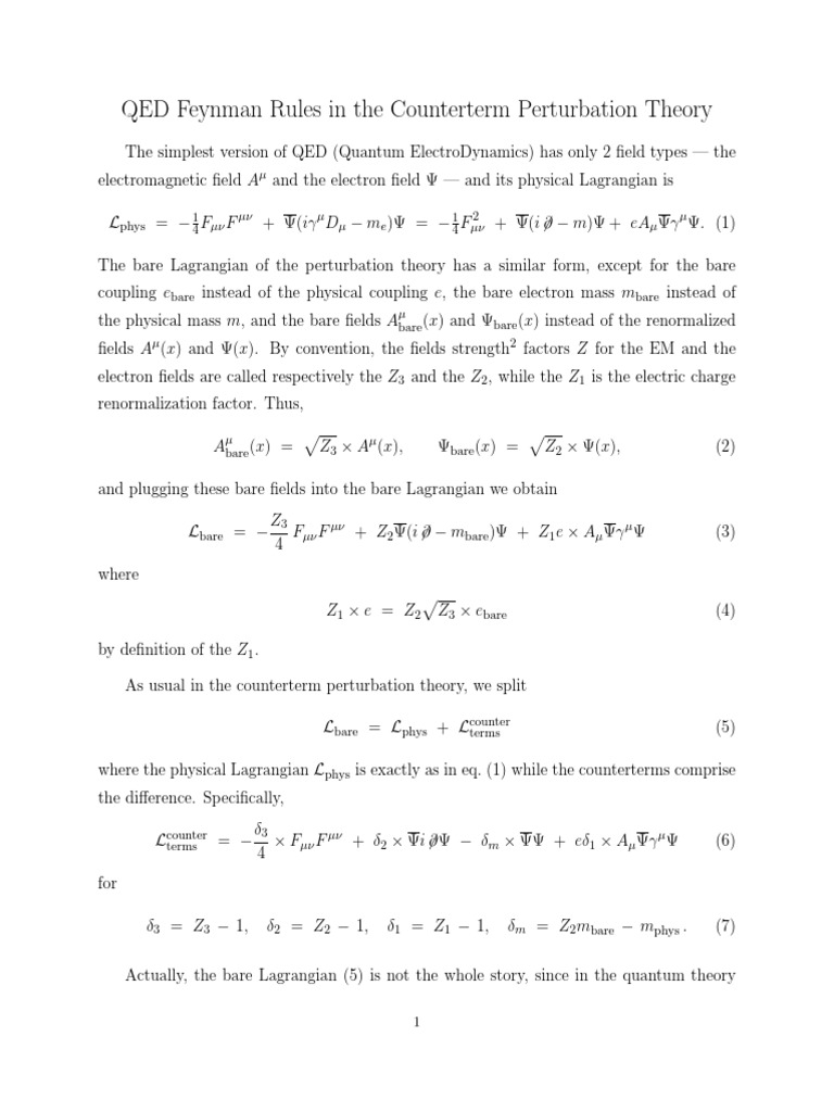 QED Feynman Rules in The Counterterm Perturbation Theory | PDF