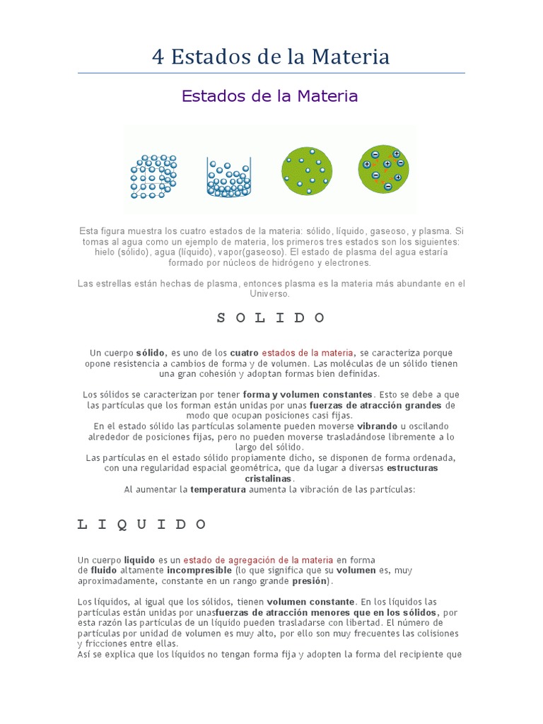 4 Estados de La Materia | PDF | Gases | Líquidos