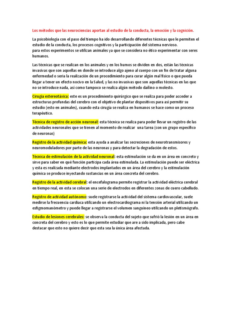 Los métodos que las neurociencias aportan al estudio del cerebro, la ...