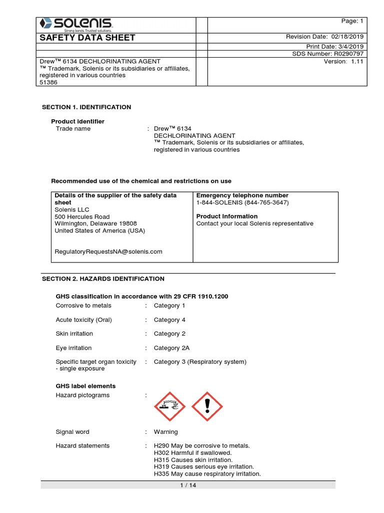 Safety Data Sheet | PDF | Toxicity | Dangerous Goods