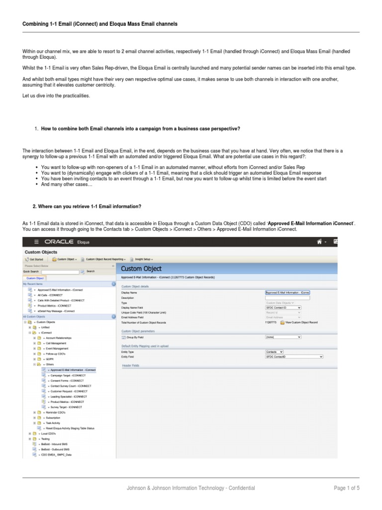 Combining 1-1 Email (Iconnect) and Eloqua Mass Email Channels | PDF