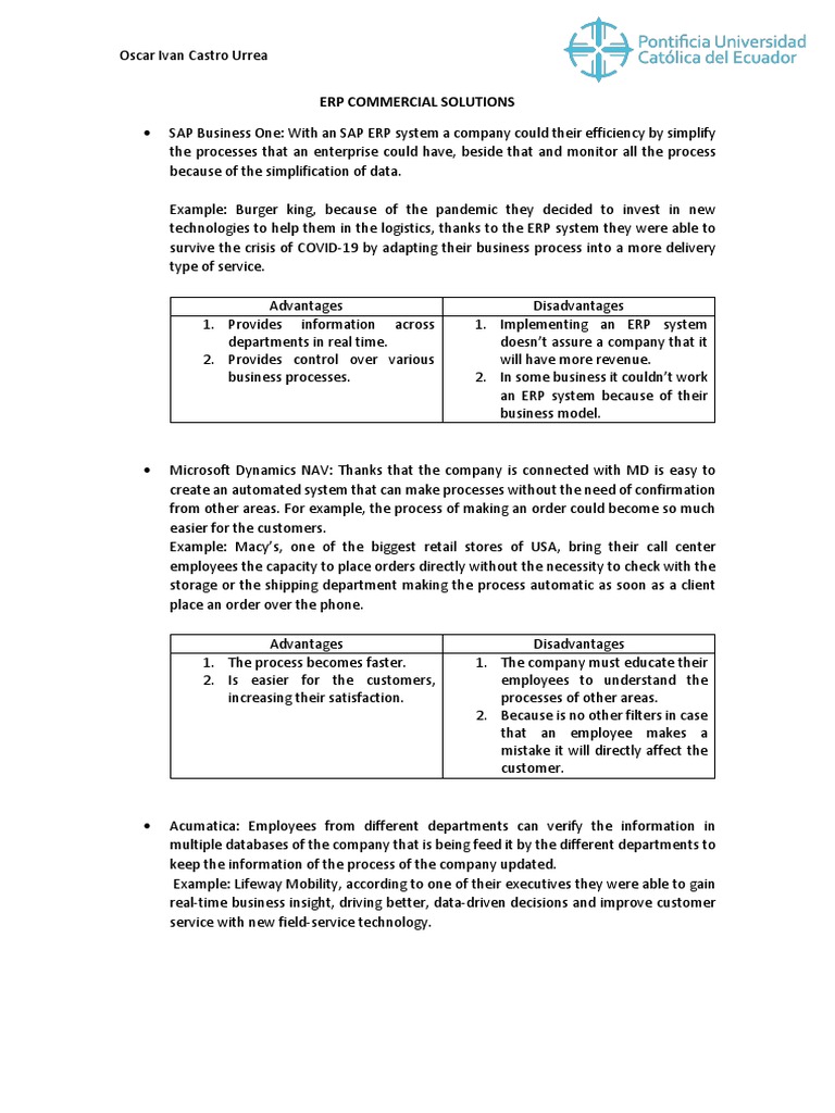 ERP Solutions: SAP, Microsoft, Acumatica, Oracle | PDF | Enterprise Resource Planning | Real ...