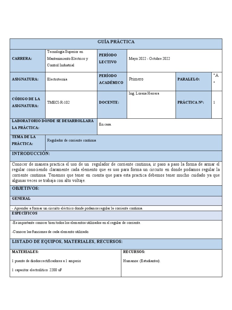 GUIA PRACTICA - Adan CH, Brayan CH | PDF | Condensador | Resistencia ...