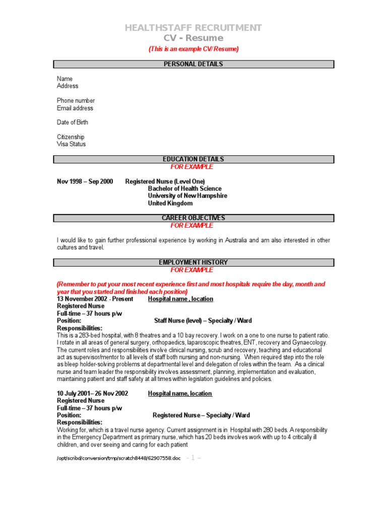 CV Template For Candidates | PDF | Wellness