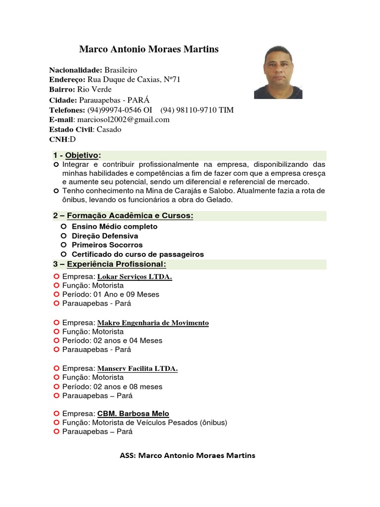 CURRICULUM MARCO MOTORISTA Att | PDF