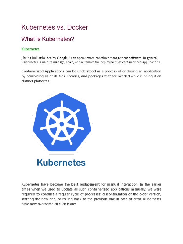 Kubernetes Vs Docker | PDF | Cloud Computing | Computer Network