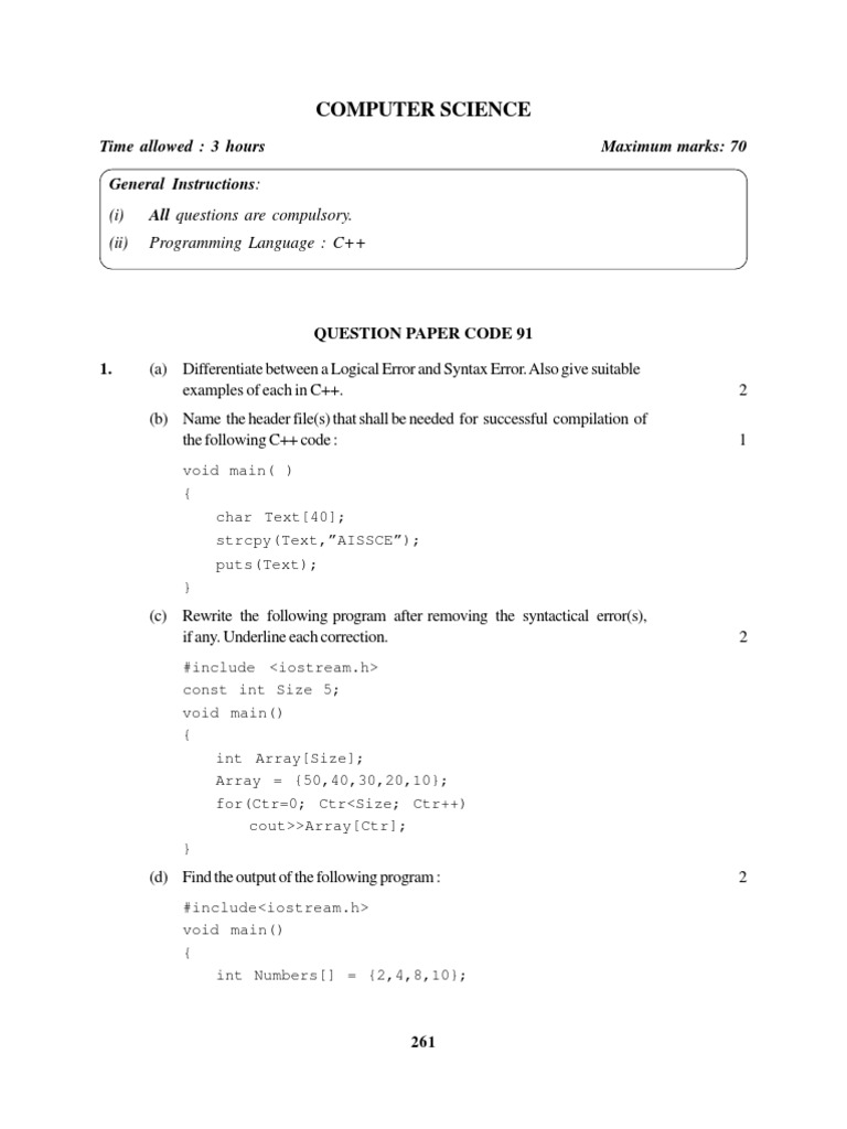 MARKING SCHEME 2007 - Computer Science | PDF | Constructor (Object Oriented Programming ...