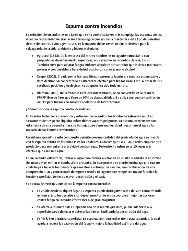 La efectividad de las espumas contra incendios: clasificaciones ...