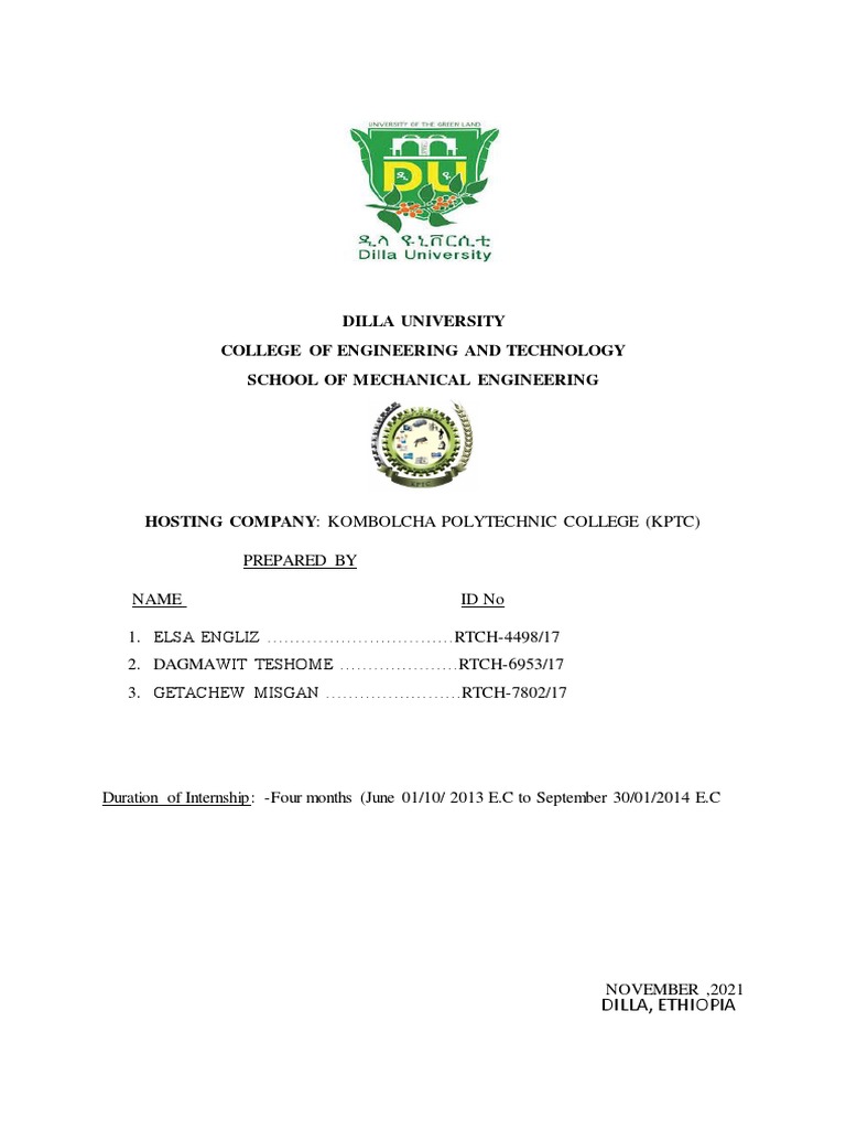 Dilla University College of Engineering and Technology School of ...