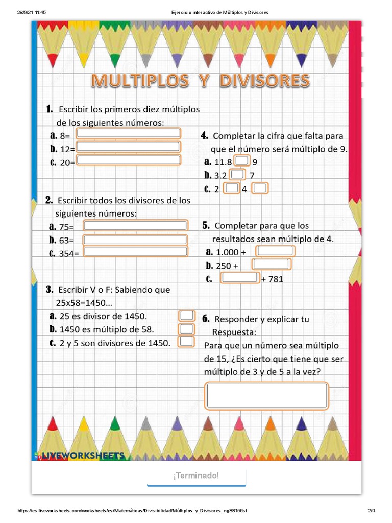 Ejercicio de Múltiplos y Divisores | PDF