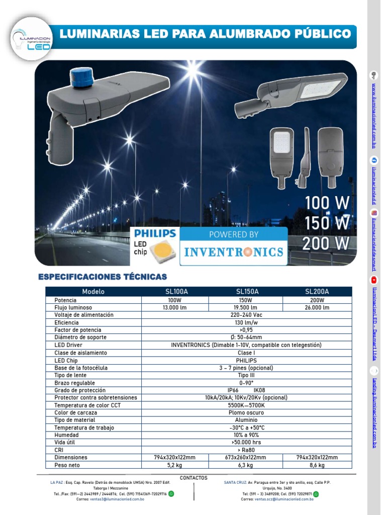 FT Luminaria LED de Alumbrado Pblico 100 150 200W | PDF | Diodo emisor de luz | Ingenieria Eléctrica