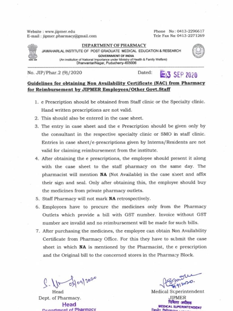 Circular Guidelines For Obtaining Non Availability Certificate NAC From Pharmacy For ...