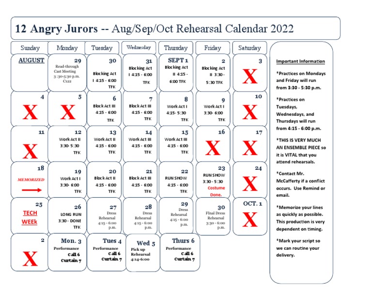 A 2022 ANGRY Rehearsal Calendar | PDF