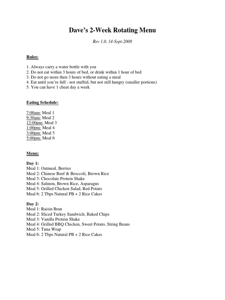 14 Day Menu | PDF | Meal | Hamburgers