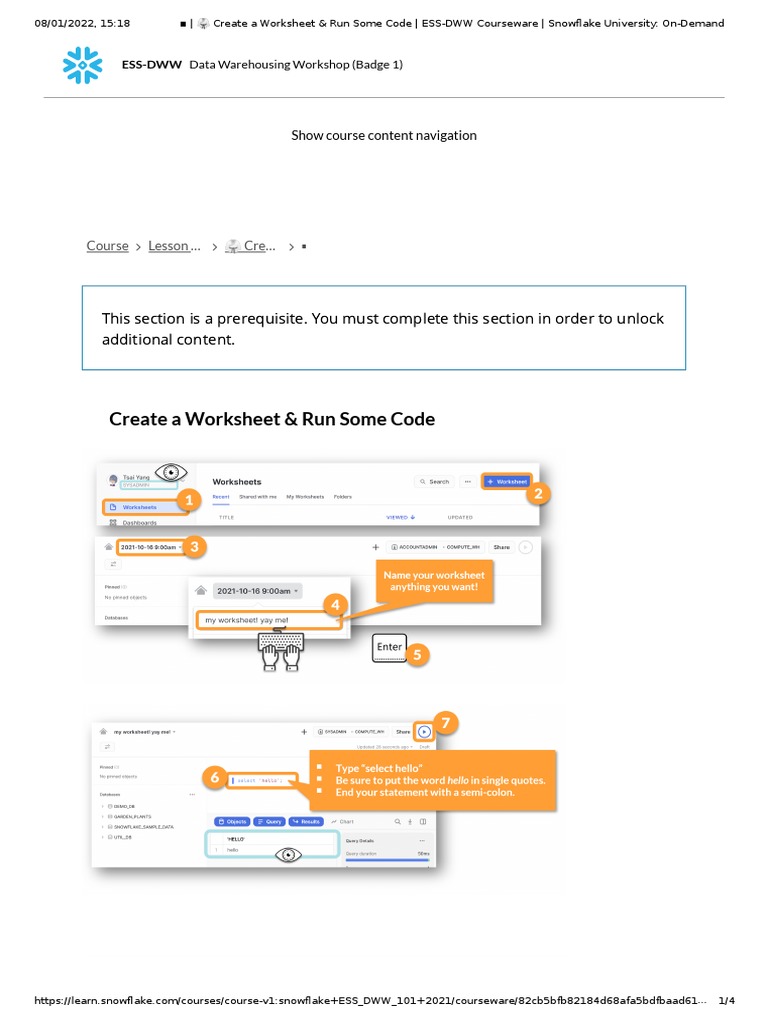 ? Create A Worksheet & Run Some Code - ESS-DWW Courseware - Snowflake University - On-Demand ...