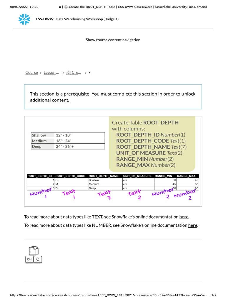 ? Create The ROOT - DEPTH Table - ESS-DWW Courseware - Snowflake ...