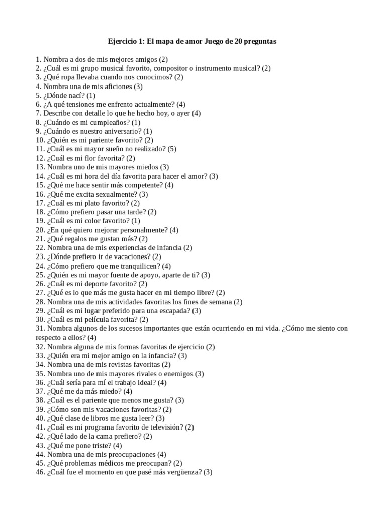 Juego Mapas de Amor 20 Preguntas | PDF