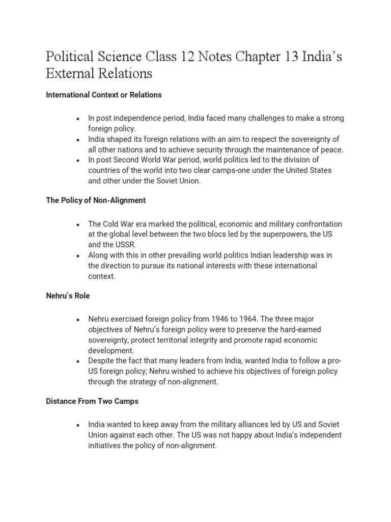 Political Science Class 12 Notes Chapter 13 India | PDF | Jawaharlal ...