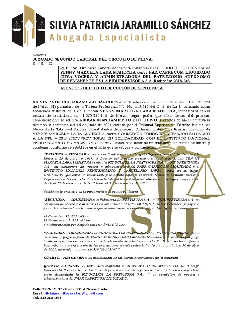 Solicitud Ejecución de Sentencia. | PDF Solicitud Ejecución de Sentencia. | PDF