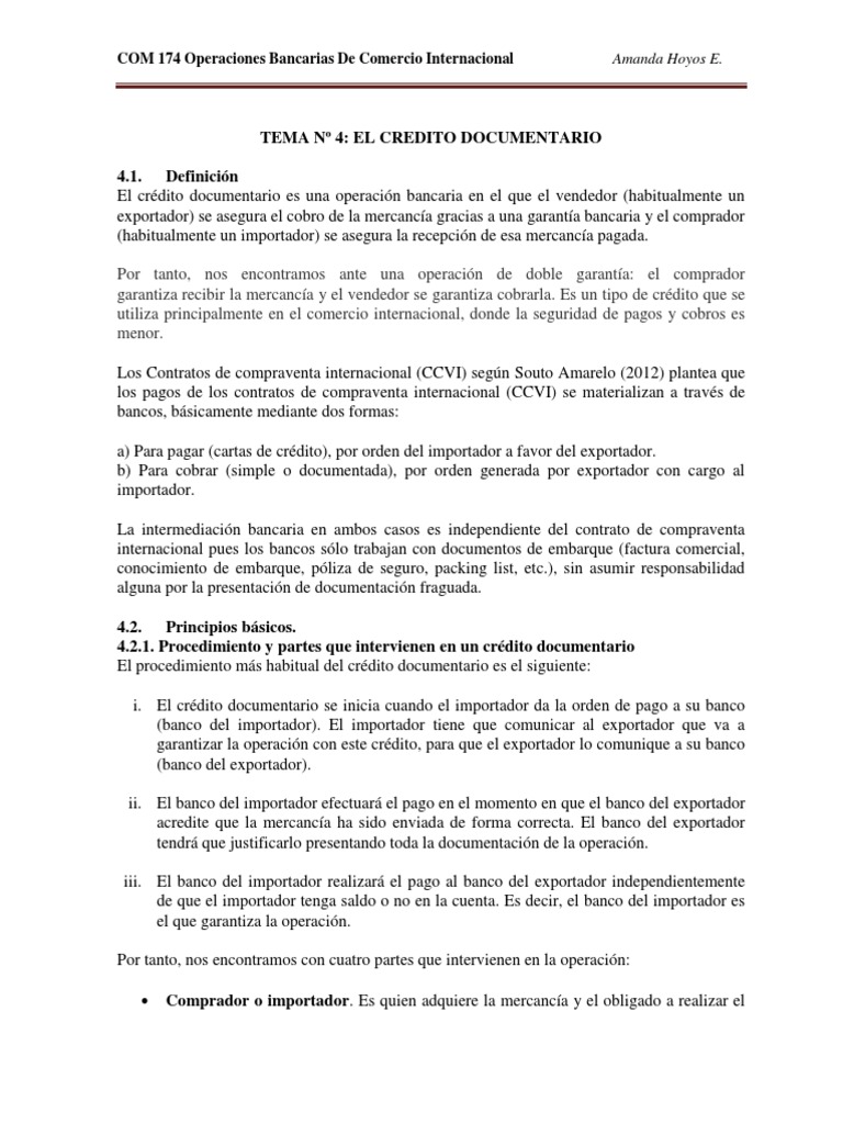 Tema N°4 Operaciones Bancarias | PDF | Carta de crédito | Bancos