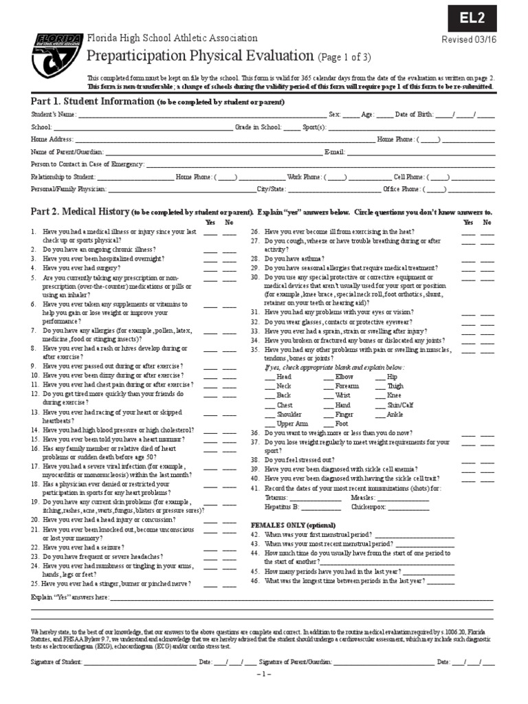 FHSAA Physical Form | PDF | Physician | Elbow