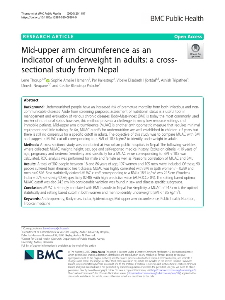 Mid-Upper Arm Circumference As An Indicator of Underweight | PDF | Body ...