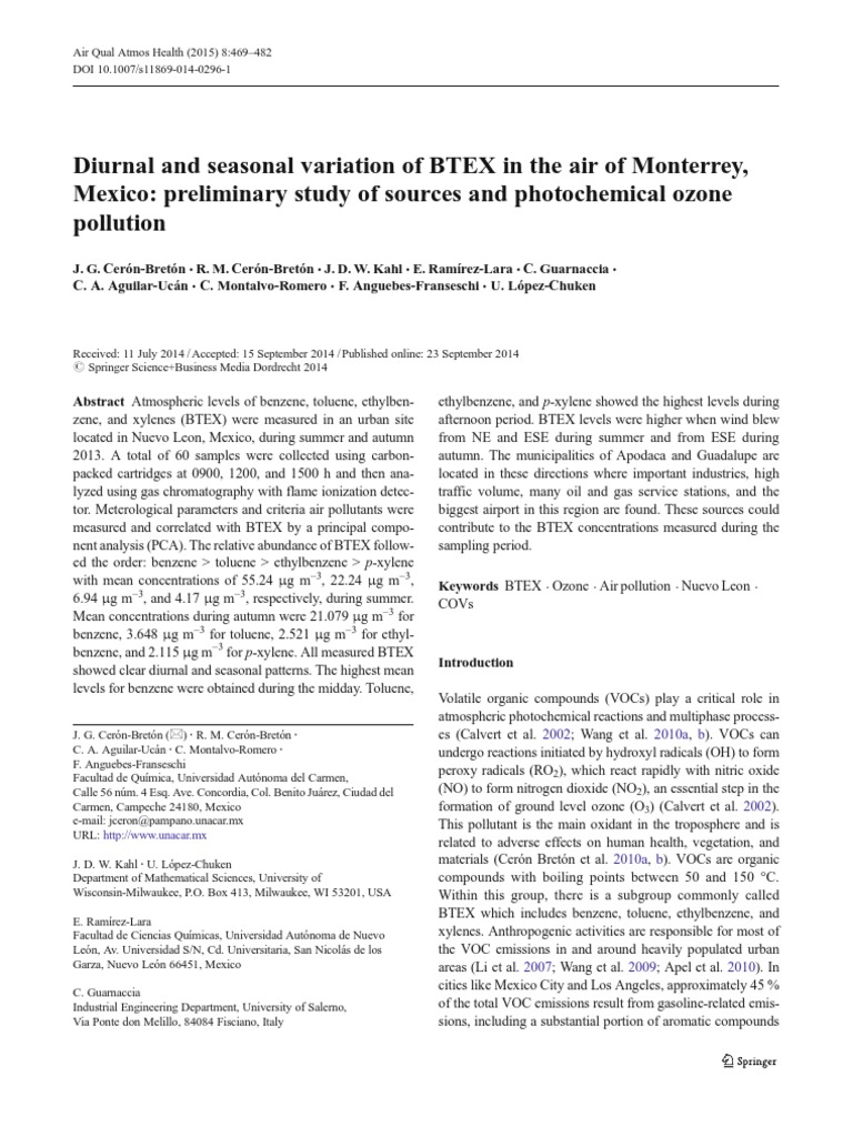 Diurnal and Seasonal Variation of BTEX in The Air of Monterrey | PDF ... Diurnal and Seasonal Variation of BTEX in The Air of Monterrey | PDF ...