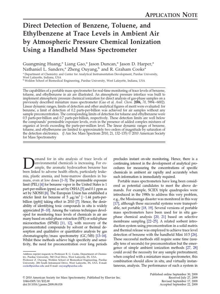 Direct Detection of Benzene, Toluene, and | PDF | Mass Spectrometry ...
