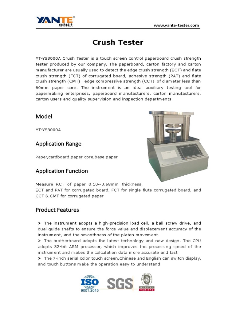 YT-YS3000A Crush Tester Overview | PDF
