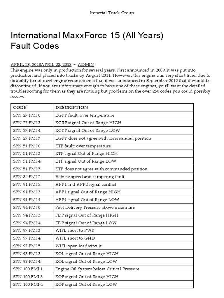 International MaxxForce 15 (All Years) Fault Codes - Imperial Truck ...