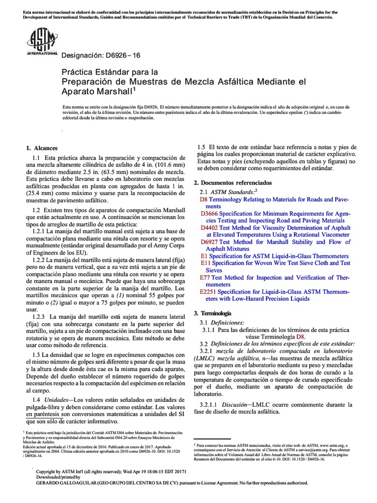 Astm d6926-16 Esp | PDF