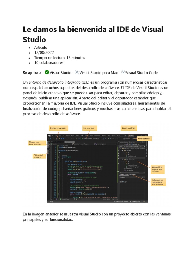 Visual Studio | PDF | Microsoft Visual Studio | Entorno de desarrollo ...