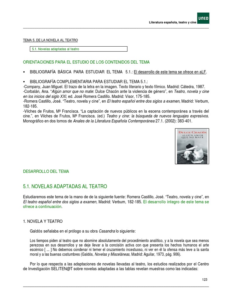 5 1 Novelas Adaptadas Al Teatro Pdf Novelas Literatura Española