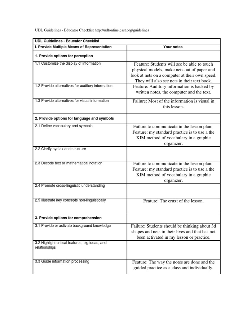 UDL Guidelines Educator Checklist | PDF | Goal Setting | Information
