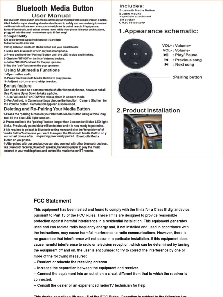 Bluetooth Media Button BT-005 Manual | PDF