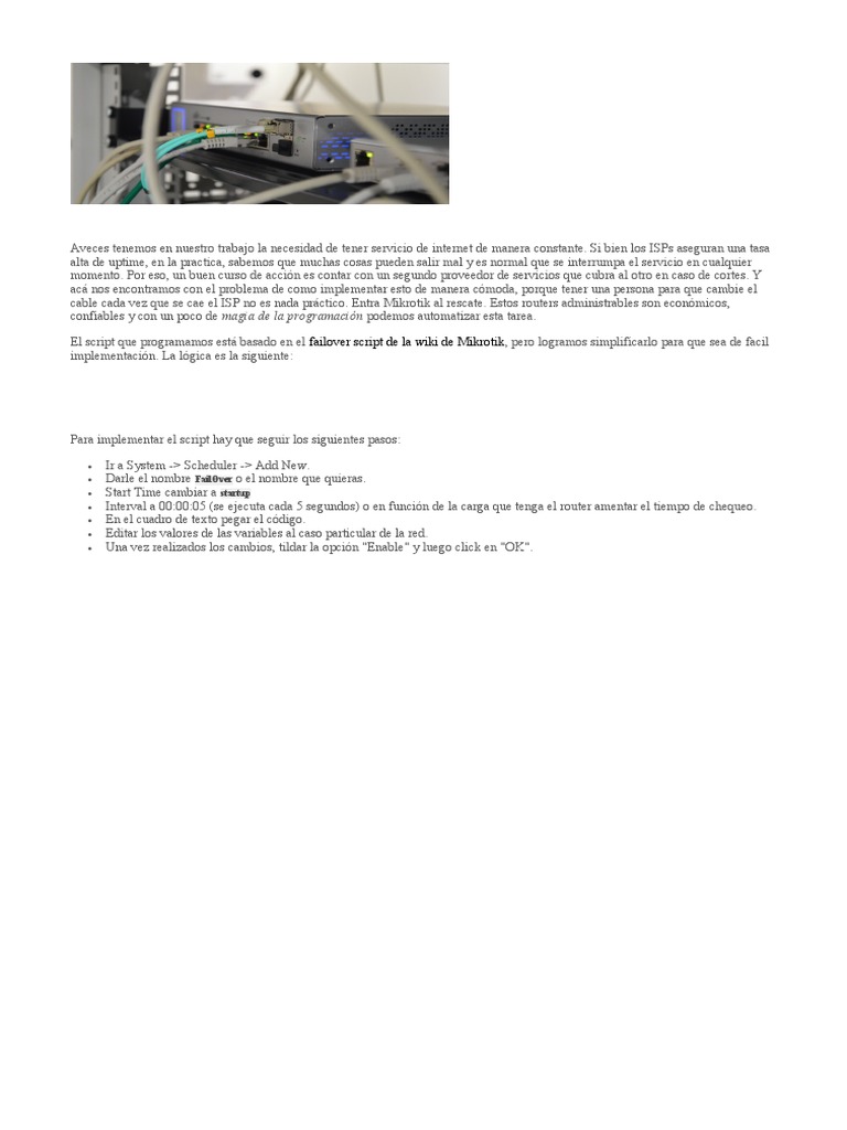 Mikrotik Script Failover Con 2 ISPs. | PDF | Informática | Protocolos de capa de red
