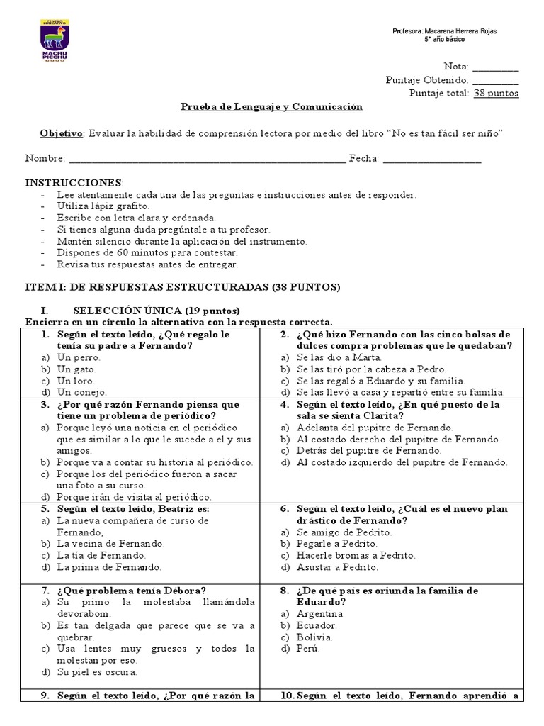 Prueba No Es Tan Facil Ser Niño | PDF Prueba No Es Tan Facil Ser Niño | PDF