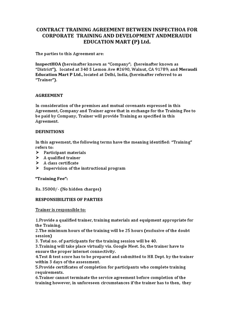 Corporate Training Agreement Overview | PDF