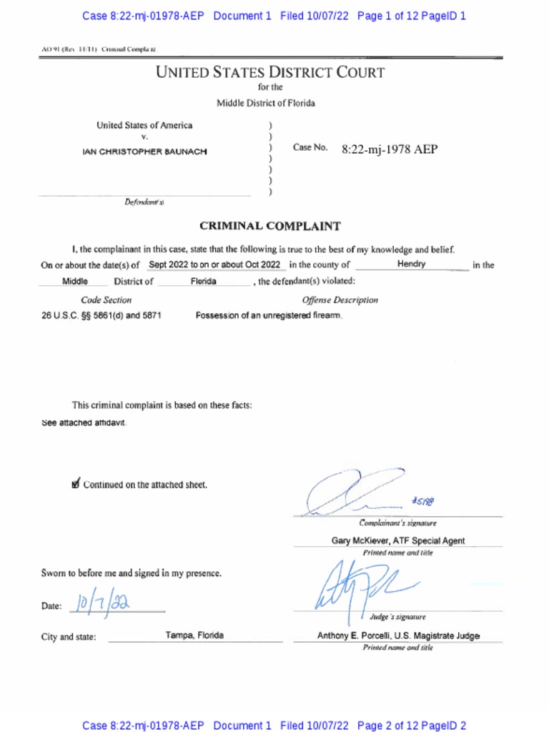 Ian Baunach Probable Cause Affidavit | PDF | Politics | Law