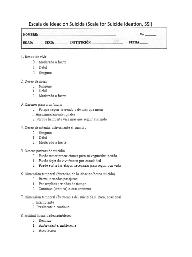 ESCALA DE IDEACIÓN SUICIDA | PDF | Suicidio