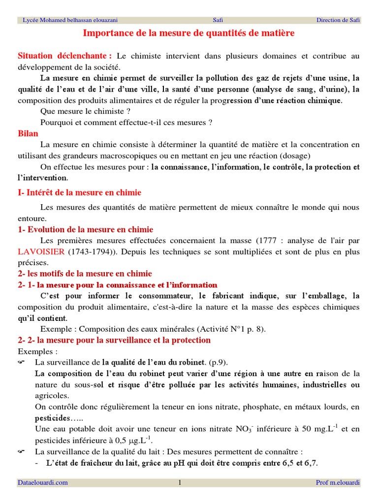 Importance de la mesure en chimie | PDF | Chimie | Ph