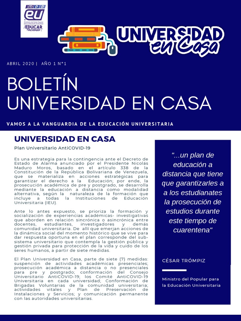 Boletín N°1 UNIVERSIDAD EN CASA | PDF | Universidad | Venezuela