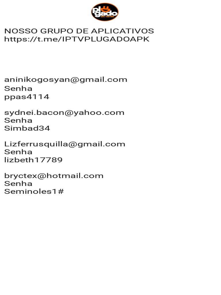 Lista de contas de usuários com e-mails e senhas | PDF