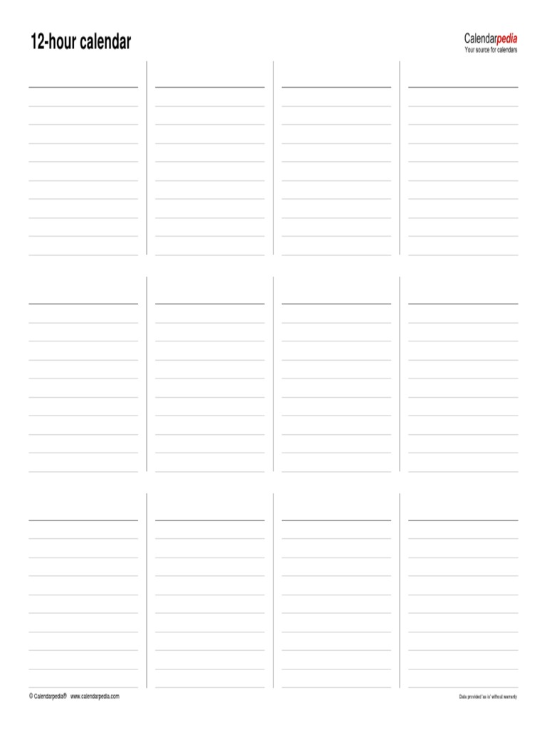 12 Hour Calendar Landscape | PDF