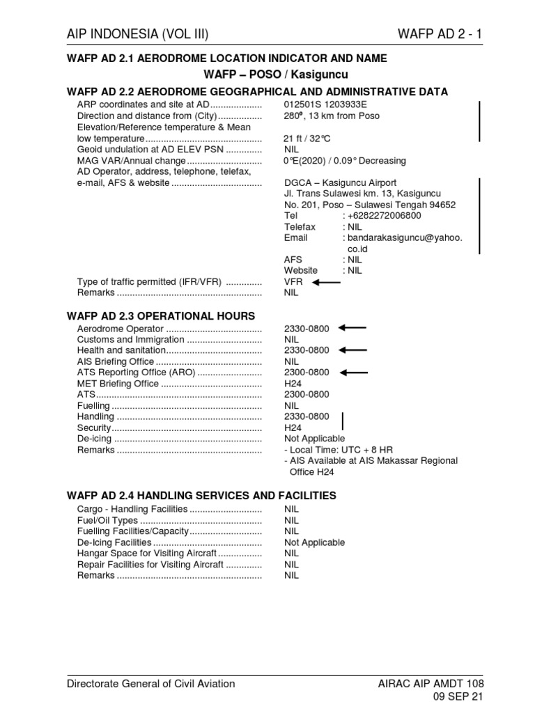 1791-WAFP AD 2.1 To AD 2.24 AIRAC AIP AMDT 108 09 SEP 21 | PDF | Runway | Aviation
