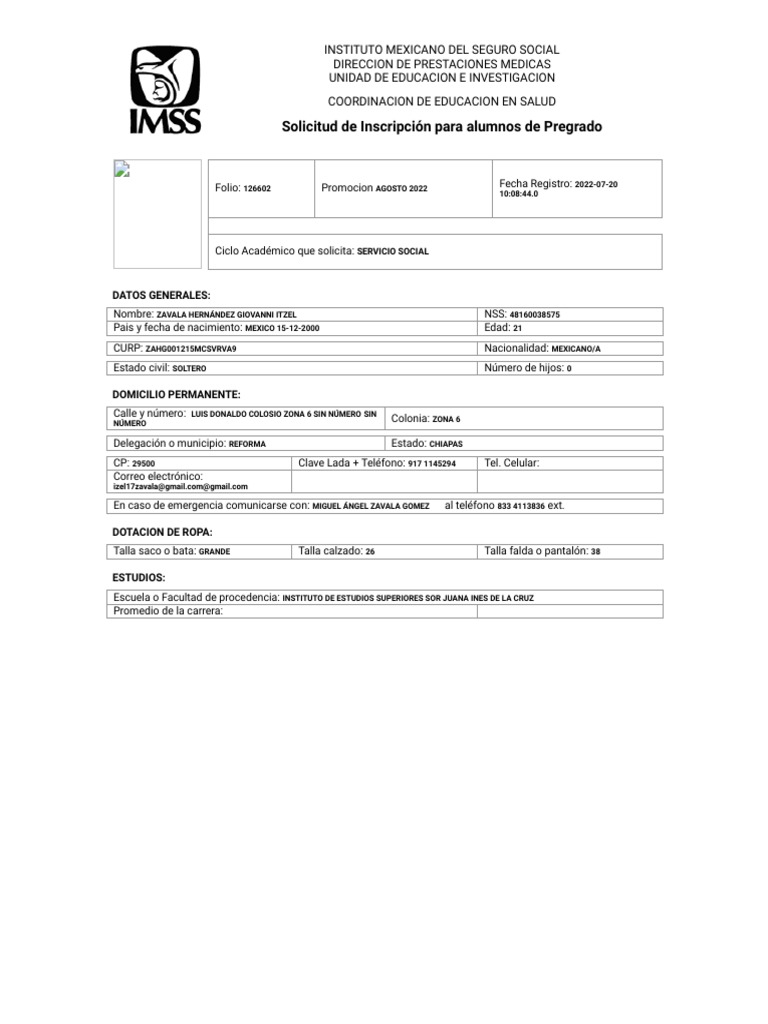 Solicitud de Inscripción al IMSS 2022 | PDF | México