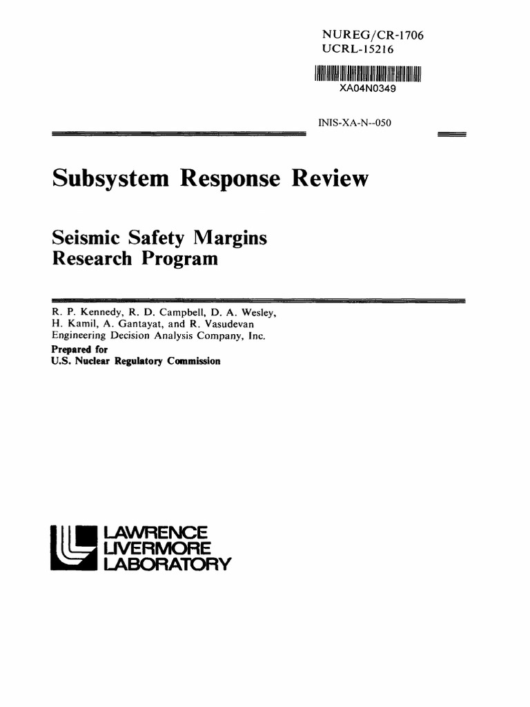 Subsystem Response Review NUREG/CR-1706 | PDF | Pipe (Fluid Conveyance) | Nuclear Fuel