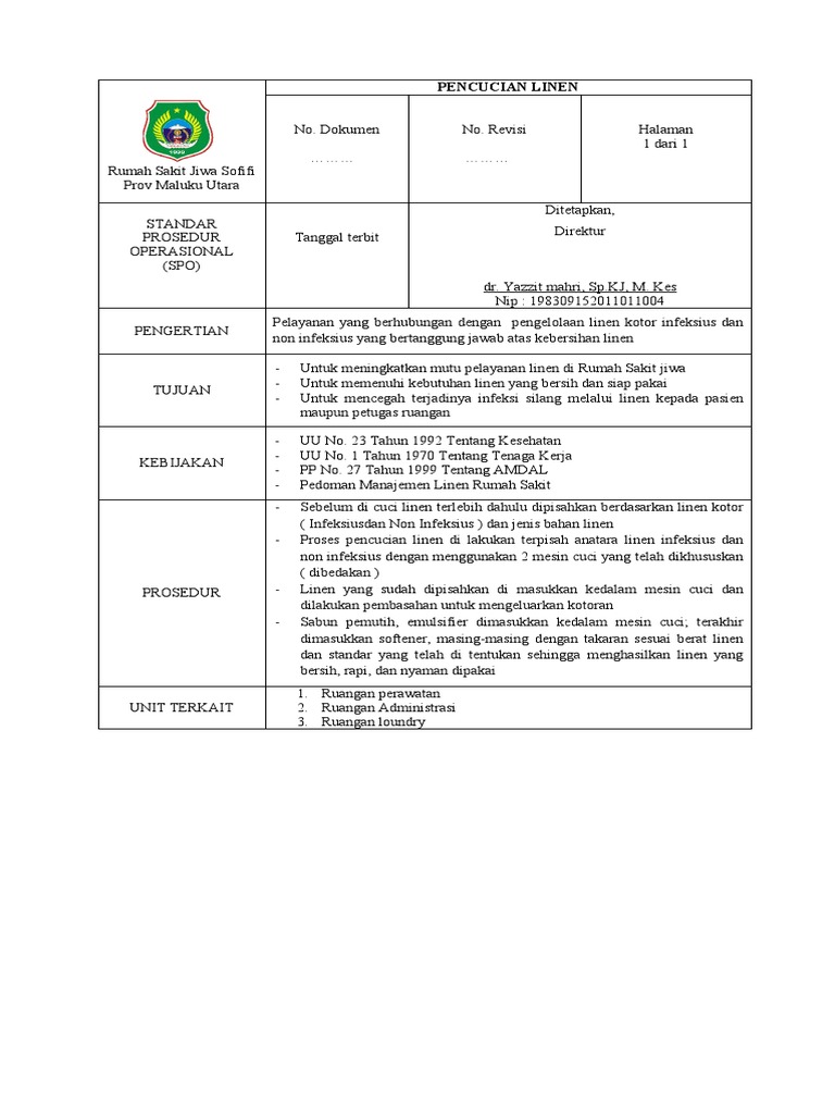 Sop Pencucian Linen | PDF