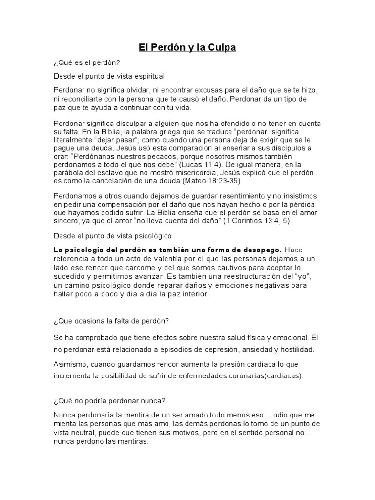 La Culpa Y El Perdón Pdf Perdón Sufrimiento
